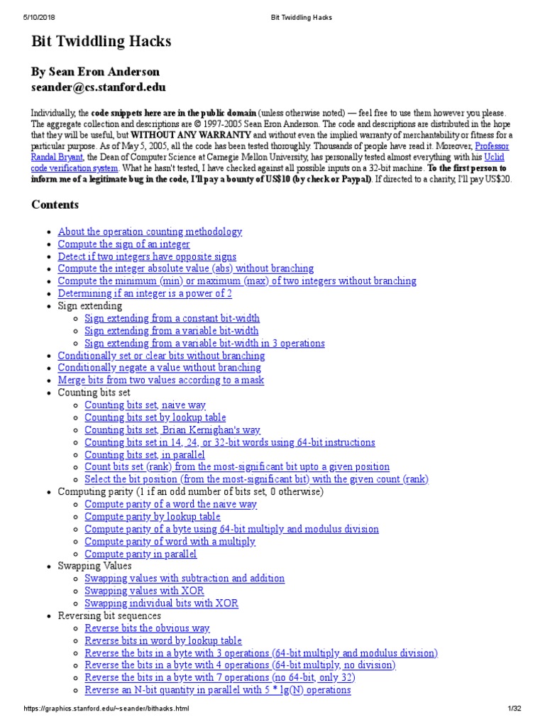 Bit Twiddling Hacks | PDF | Integer (Computer Science) | Computer Programming
