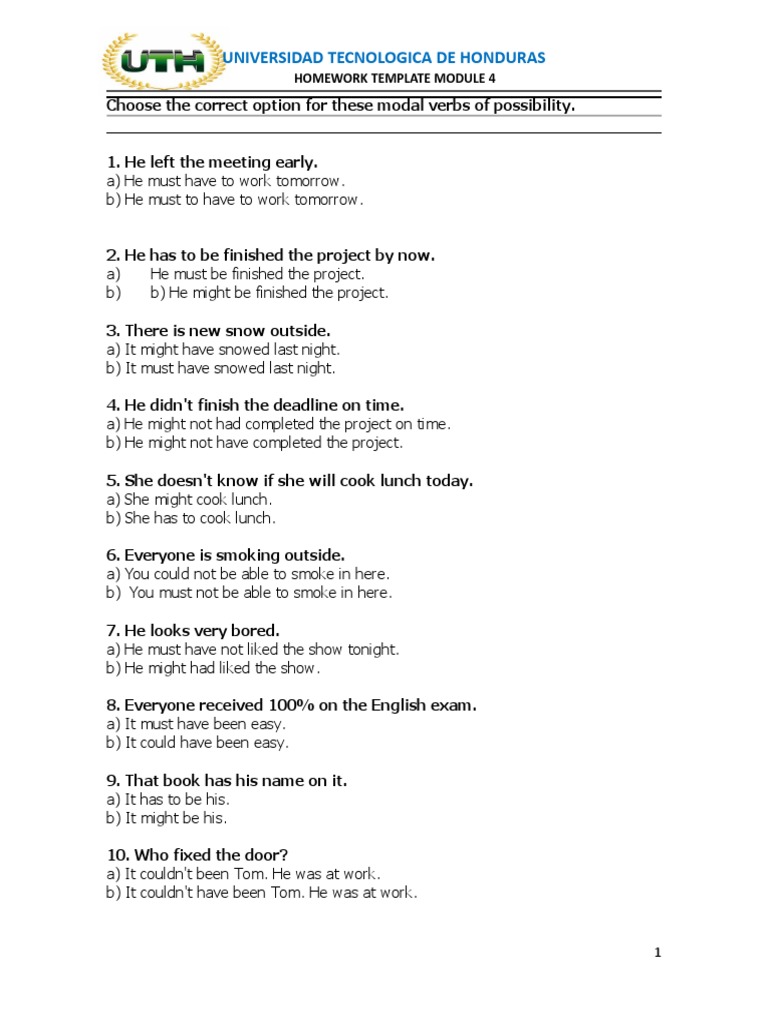 Homework Module 4 Template - Modals of Possibility | PDF