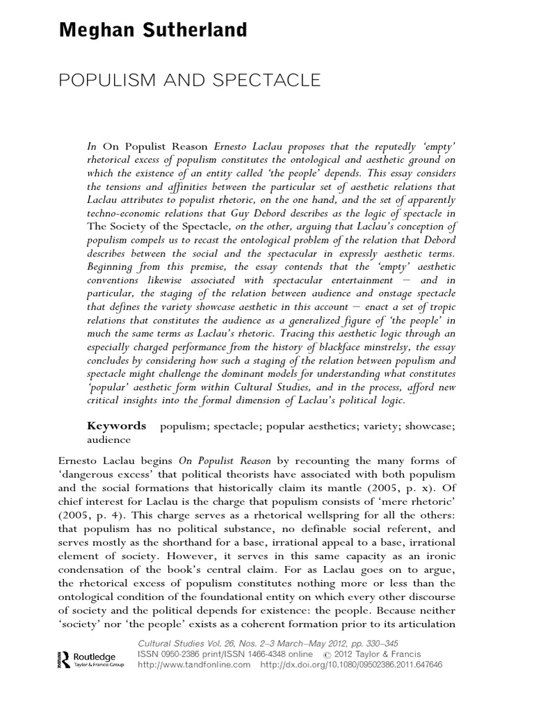 Meghan Sutherland: Populism and Spectacle | PDF | Minstrel Show | Populism