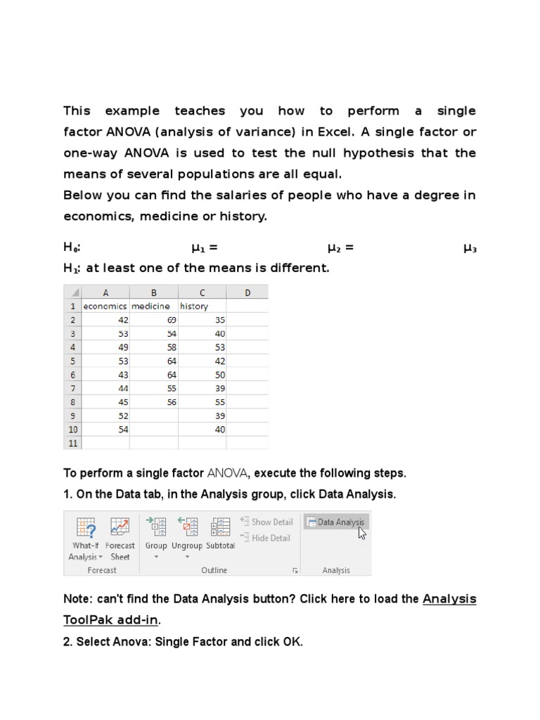 ANOVA, Execute The Following Steps | PDF | Analysis Of Variance ...