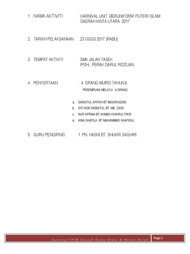 Laporan Perkhemahan Puteri Islam Daerah 2017 | PDF