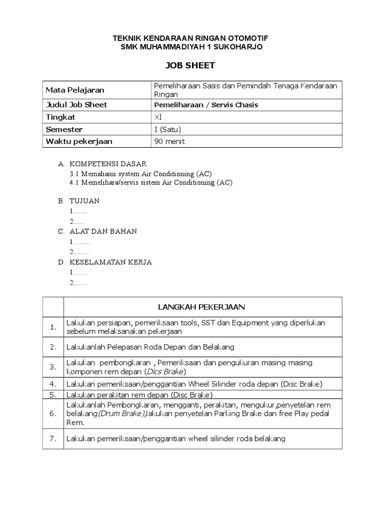 Format Job Sheet | PDF