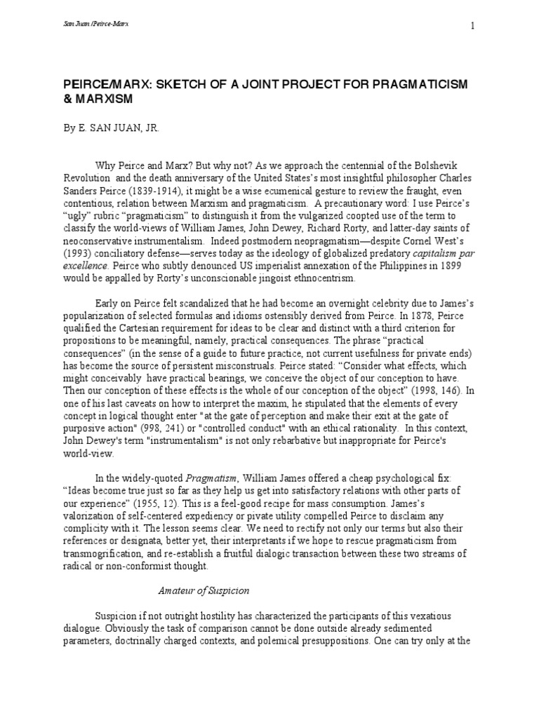 Peirce/Marx: Sketch of A Joint Project For Pragmaticism & Marxism | PDF ...