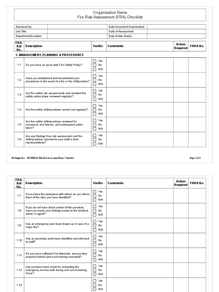 Fire Risk Assessment Form | PDF | Firefighting | Fire Safety