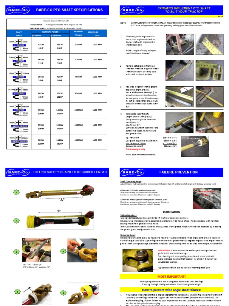 PTO Shaft Information Sheet | PDF | Bearing (Mechanical) | Tractor