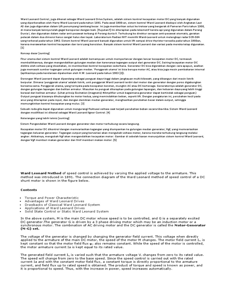 Ward Leonard Drive System | PDF | Arus Searah | Magnetisme