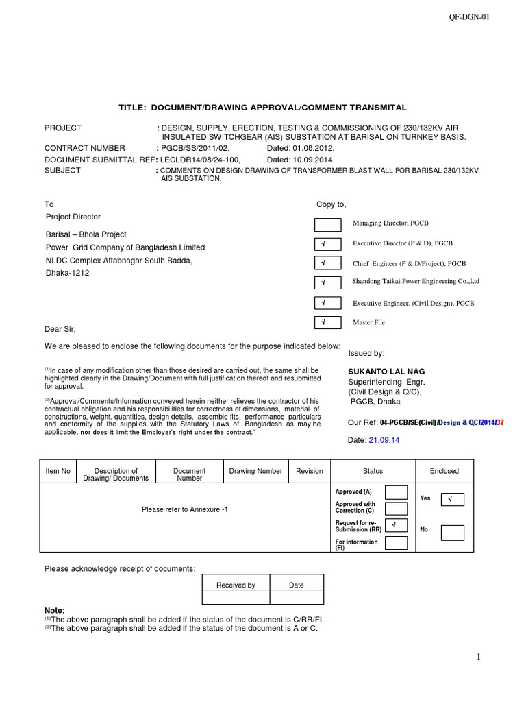 21-09-2014. Comments On Design Drawing of Transformer Blast Wall | PDF ...