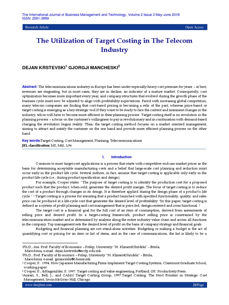 The Utilization of Target Costing in The Telecom Industry | PDF | Cost ...