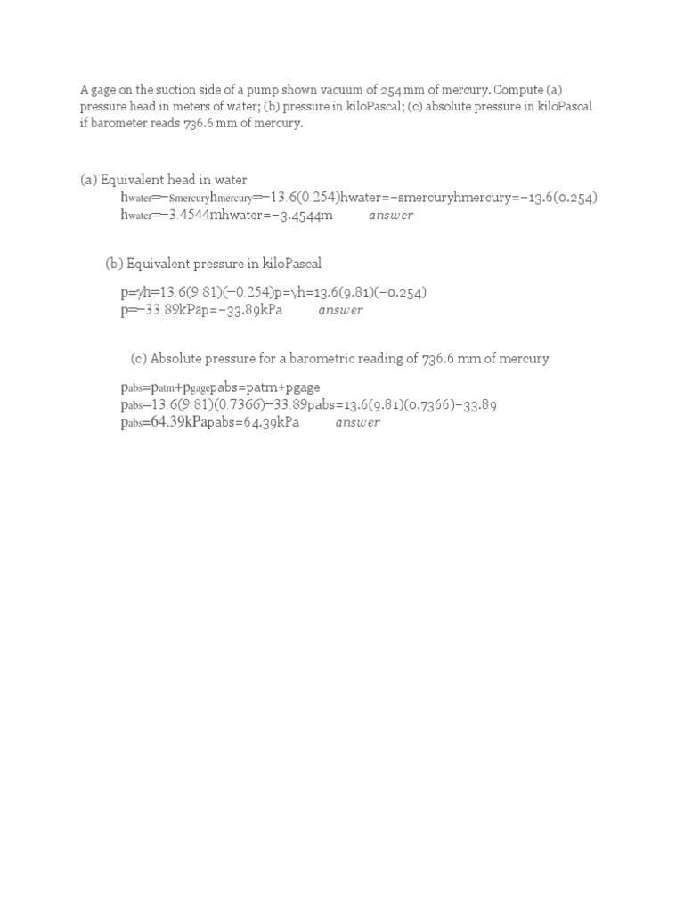 Pump Suction Pressure Calculations | PDF | Teaching Methods & Materials
