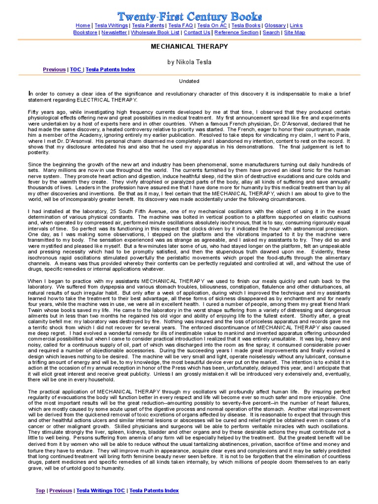 Tesla's Mechanical Therapy Cures Ills and Promotes Beauty | PDF ...