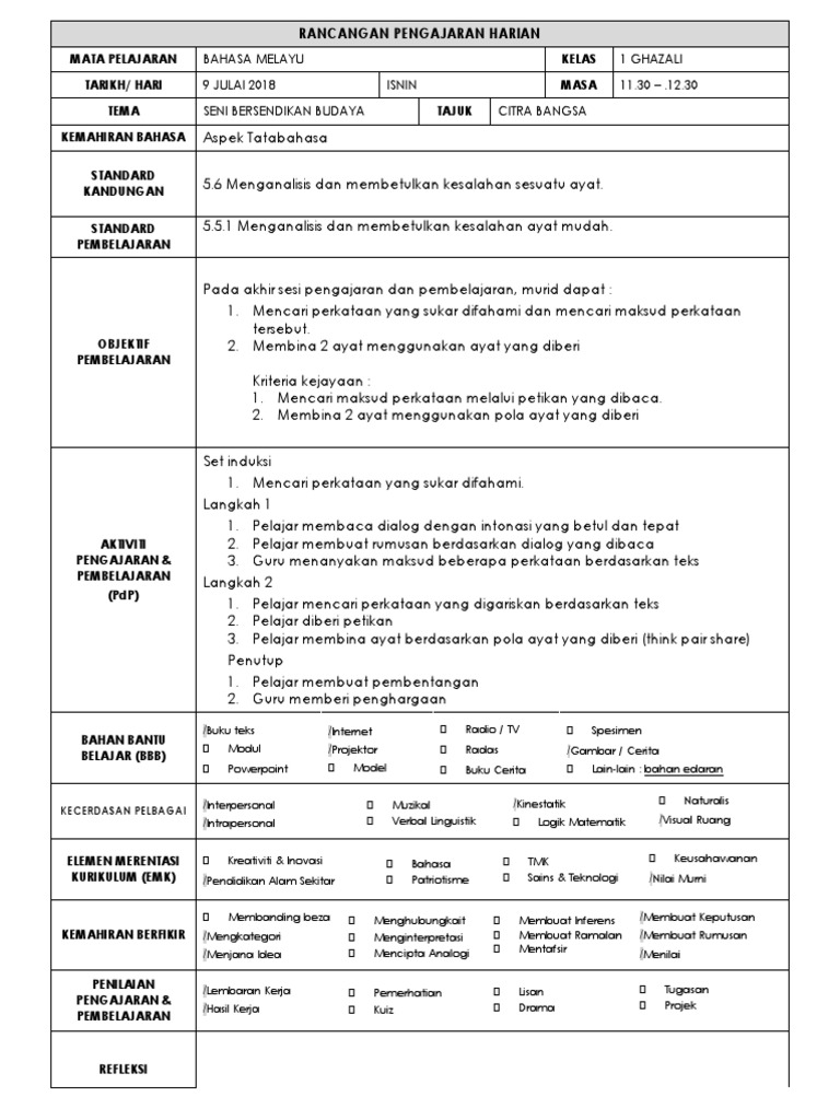 RPH BM - Isnin 2018 | PDF