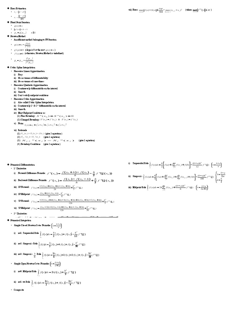 MATH 4073 Numerical Analysis in Test Notes (Cheat Cheat Sheet) v4.0