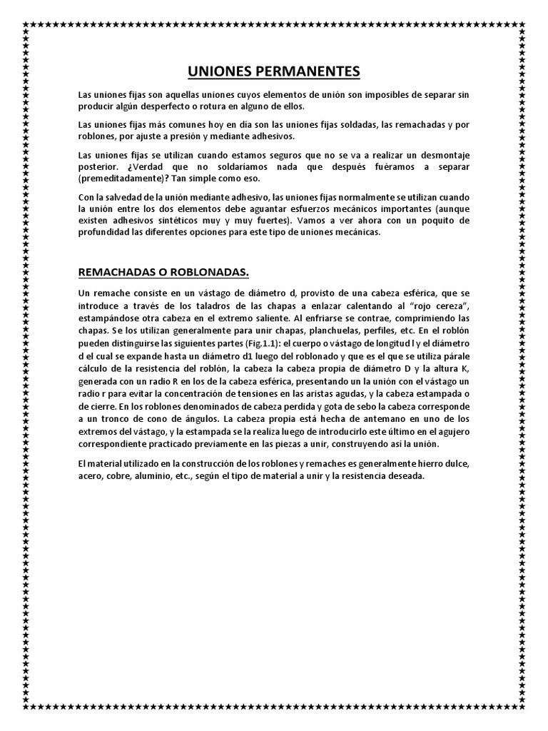 Tipos de Uniones Permanentes en Metales | PDF | Remache | Soldadura