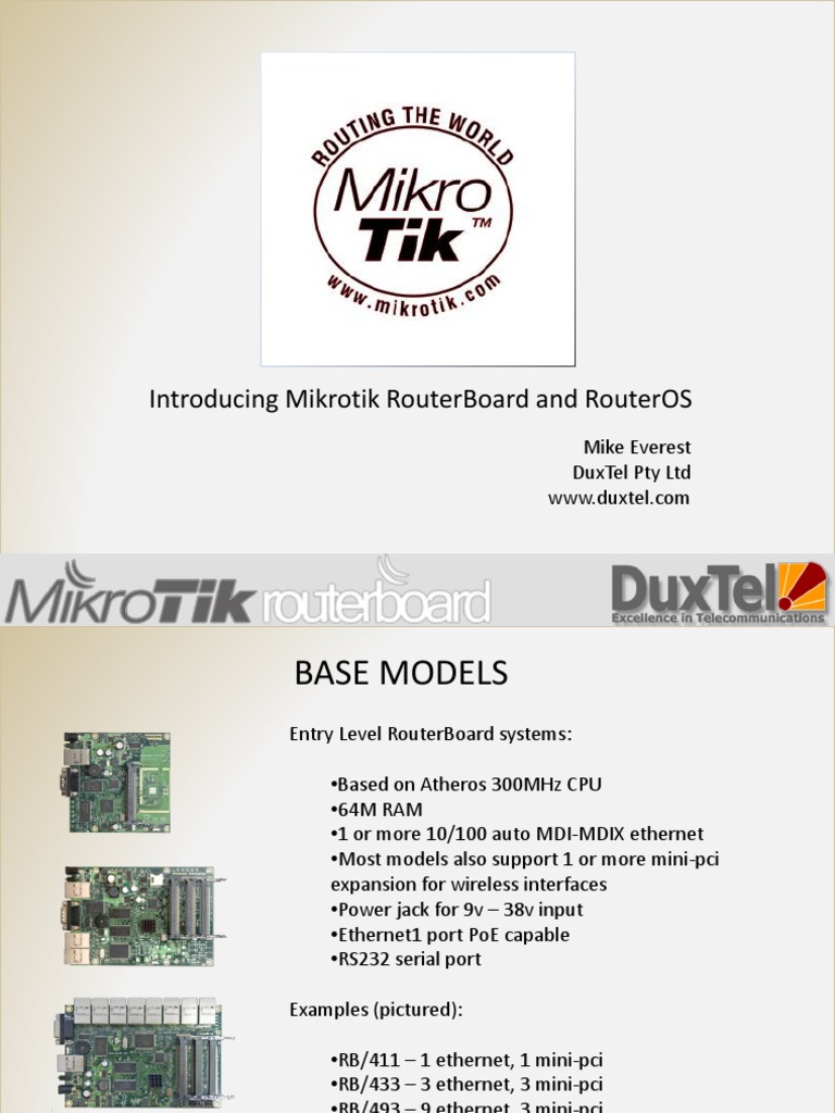 Mikrotik RouterBoard & RouterOS Overview | PDF | Router (Computing) | Virtual Private Network