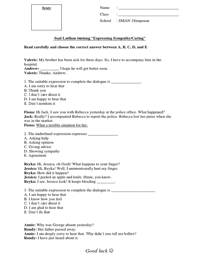 Exercises on Expressing Sympathy | PDF | Language Arts & Discipline