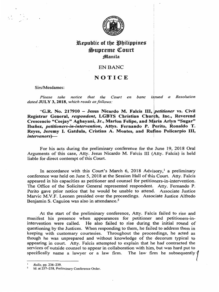 Jesus Falcis III Charged of Direct Contempt For Improper Attire | PDF ...