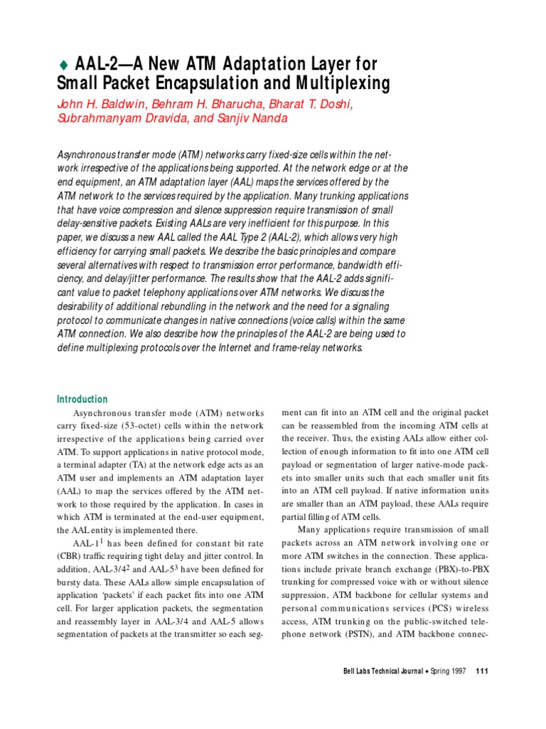 A New ATM Adaptation Layer for Small Packet Encapsulation and Multiplexing | PDF | Asynchronous ...
