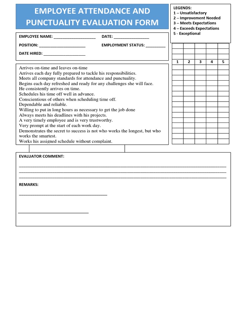 Attendance Evaluation Form | PDF