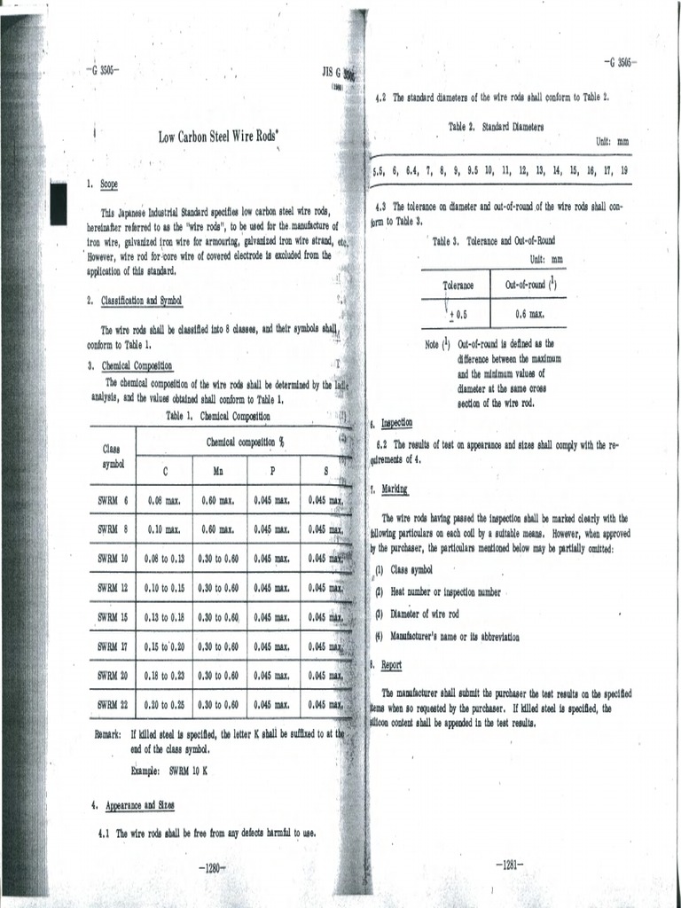 Jis G 3505 LC W Rods | PDF | Wire | Engineering Tolerance