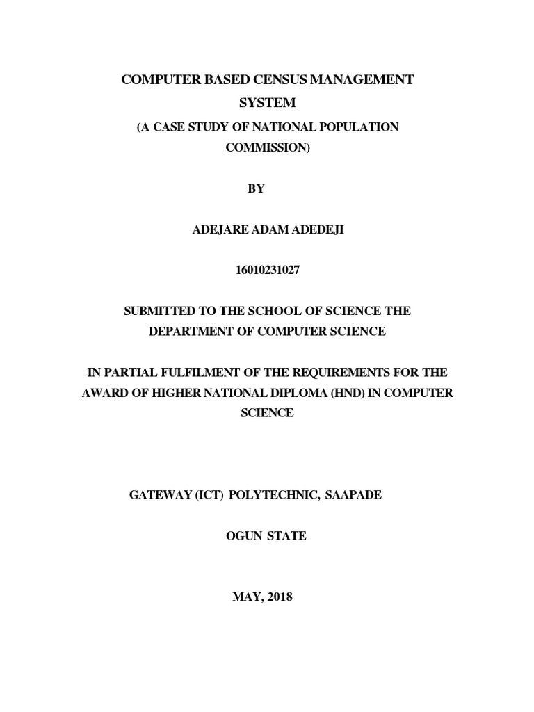 Computer-Based Census Management System | PDF | Census | Feasibility Study