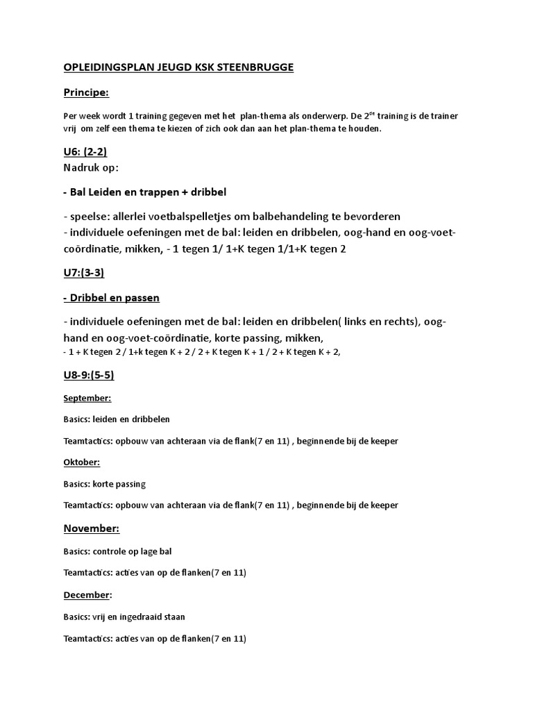 Opleidingsplan Jeugd KSK Steenbrugge | PDF