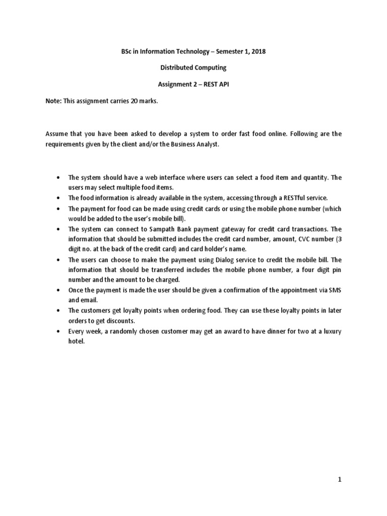 BSC in Information Technology - Semester 1, 2018 Distributed Computing Assignment 2 - Rest Api ...
