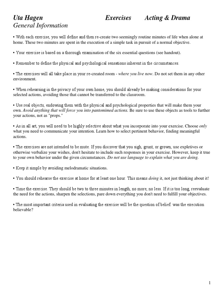 Uta Hagen Exercises | PDF | Privacy | Mind