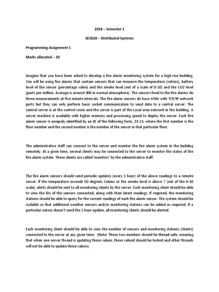 2018 - Semester 1 SE3020 - Distributed Systems Programming Assignment 1 Marks Allocated - 20 ...