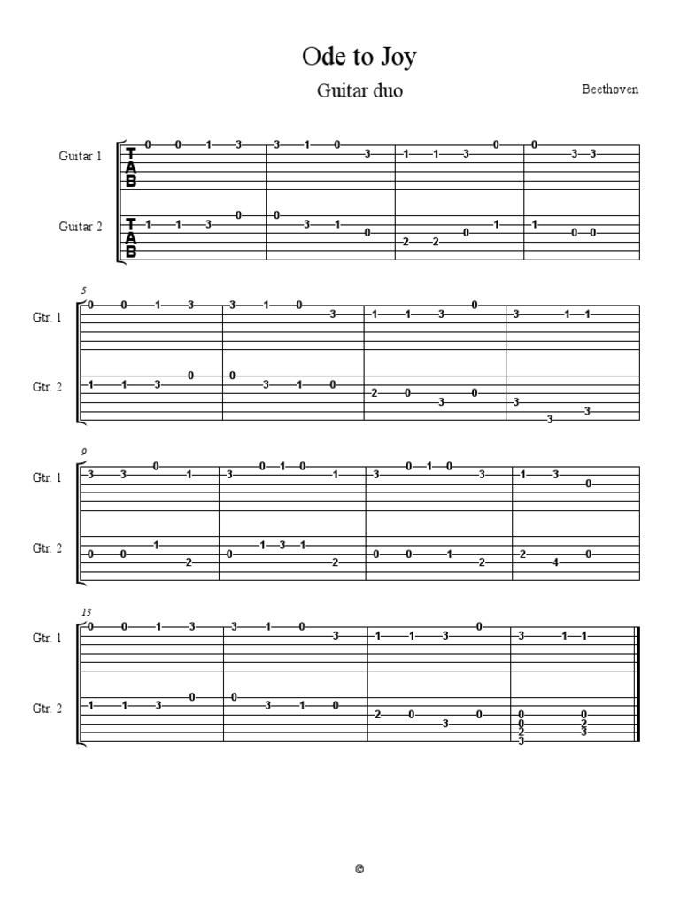 Ode To Joy Easy Guitar Duo TAB | PDF | Ludwig Van Beethoven | Leisure