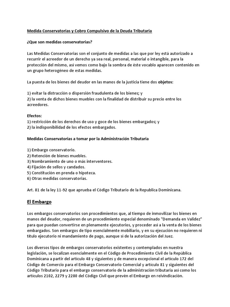 Medida Conservatorias y Cobro Compulsivo de La Deuda Tributaria | PDF ...