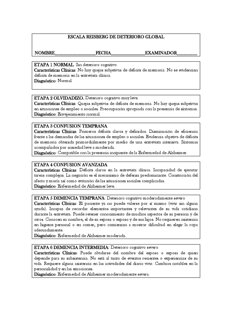Escala Reisberg de Deterioro Global | PDF | Enfermedad de Alzheimer ...