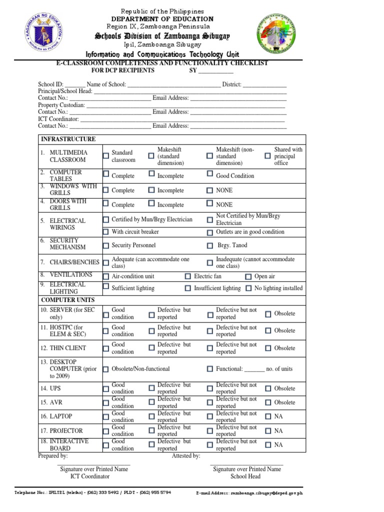 E-Classroom Completeness Checklist | PDF | Computing | Telecommunications