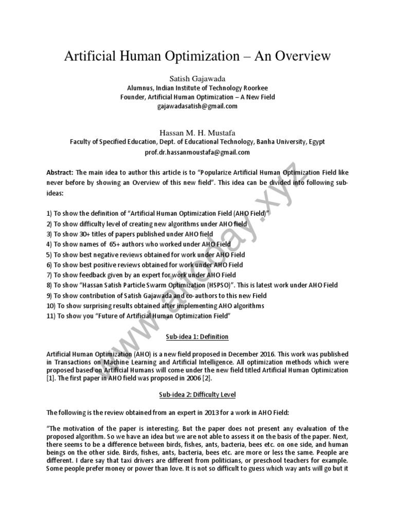 Artificial Human Optimization - An Overview | PDF | Mathematical Optimization | Artificial ...