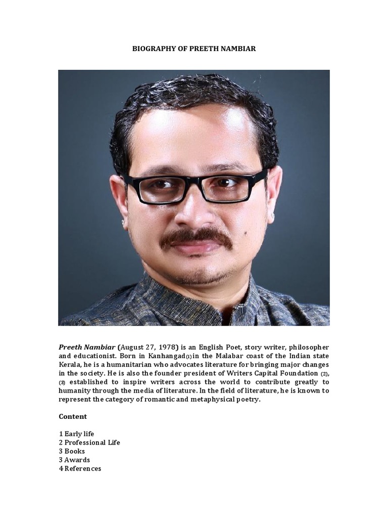 Biography of Preeth Nambiar | PDF | Vedanta | Poetry