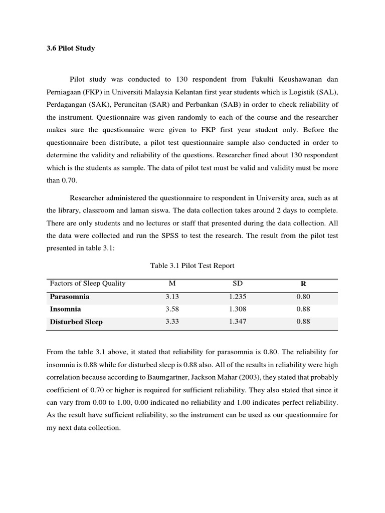 3.6 Pilot Study | PDF | Questionnaire | Data Collection
