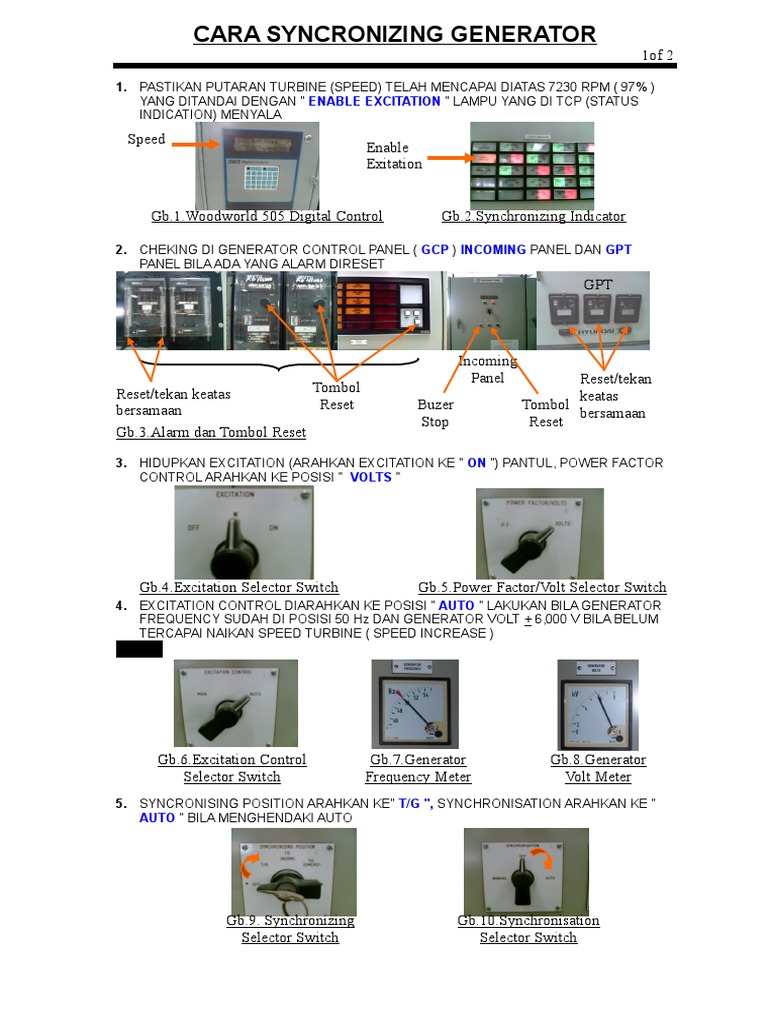 Working Instruction Syncronising Generator | PDF