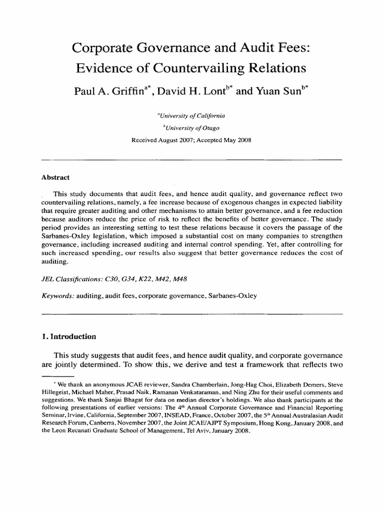 Audit Fees and Corporate Governance Dynamics | PDF | Corporate ...