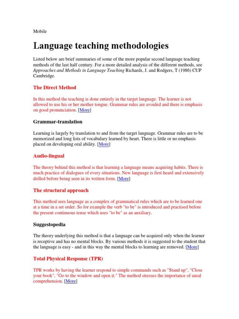 Language Teaching Methodologies: The Direct Method | PDF | Language ...