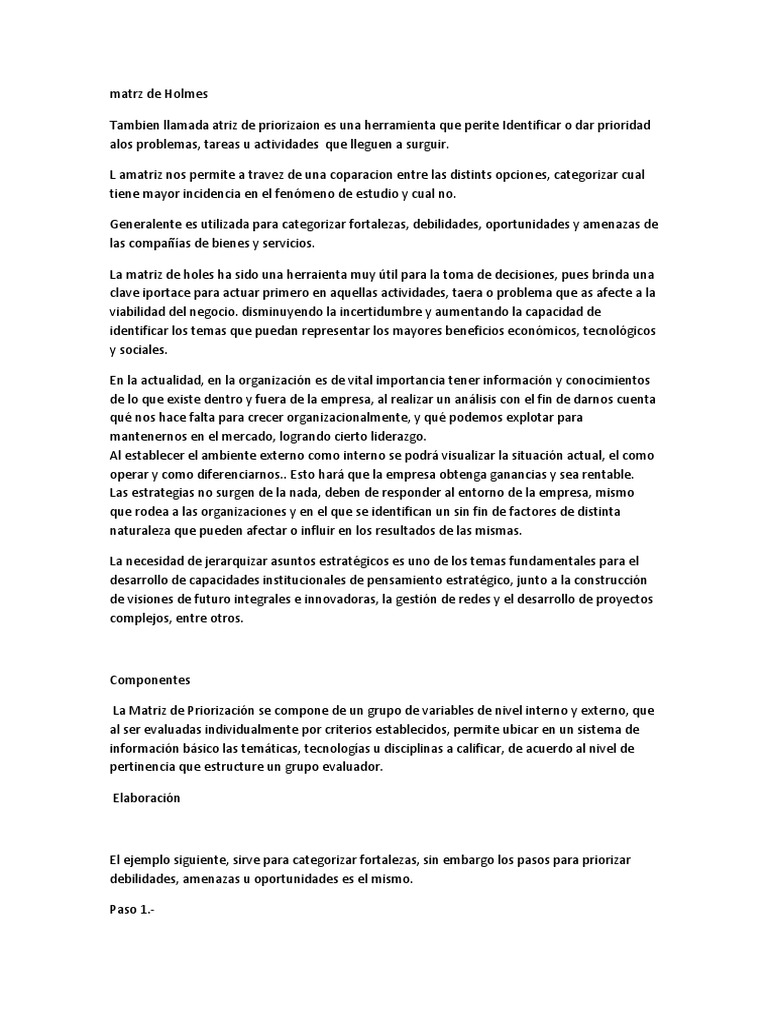 Matriz de Holmes | PDF | Toma de decisiones | Planificación