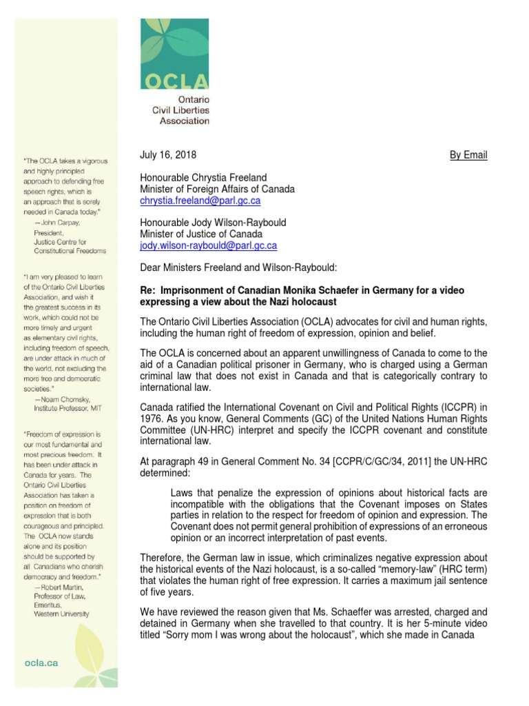 Letter To Ministers Freeland and Wilson-Raybould | PDF | Human Rights ...