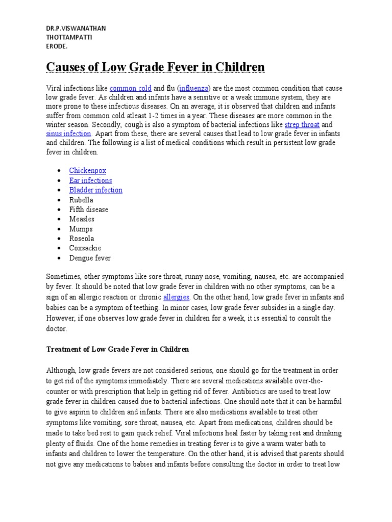 Causes of Low Grade Fever in Children | PDF | Common Cold | Fever
