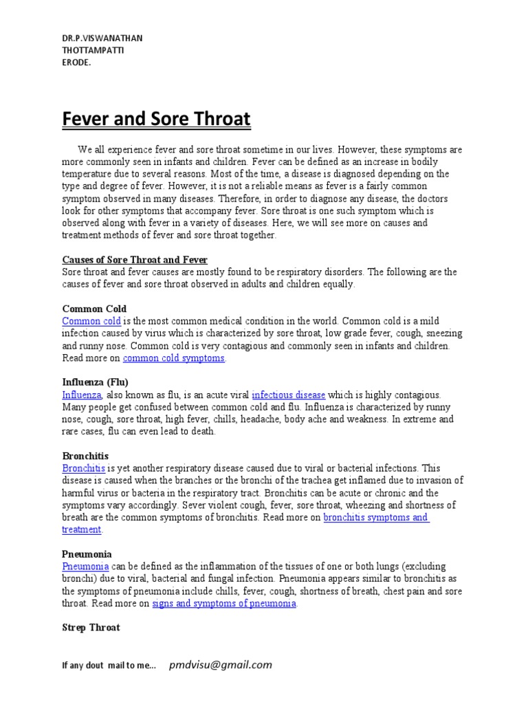 Fever and Sore Throat | PDF | Common Cold | Influenza