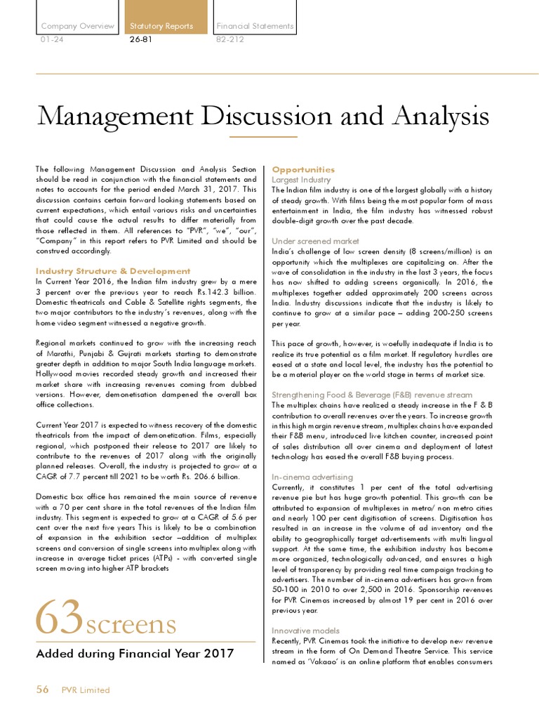 Management Discussion and Analysis: Screens | PDF | Internal Control ...