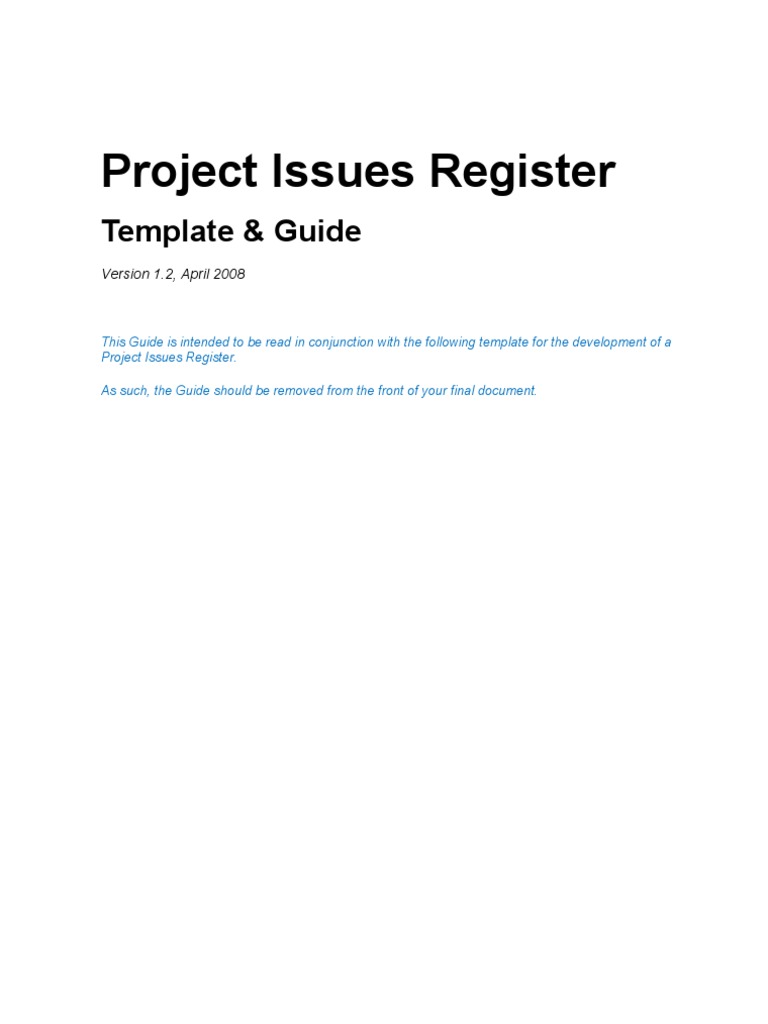 Project Issues Register Template and Guide | PDF | Information | Computing