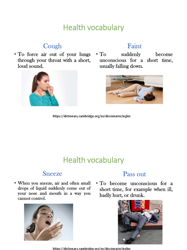 Health Vocabulary: Cough Faint | PDF | Influenza | Immunology