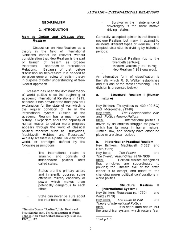 How To Define and Discuss Neo-Realism | PDF | Polarity (International ...