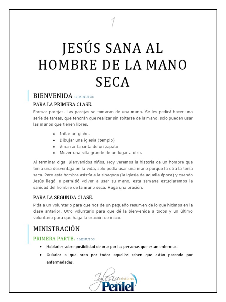 Lección 4 - Jesús Sana Al Hombre de La Mano Seca | PDF | Jesús | Oración