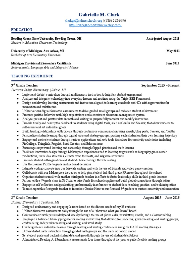 Gabrielle Clark Curriculum Vitae | PDF | Educational Assessment | Teachers