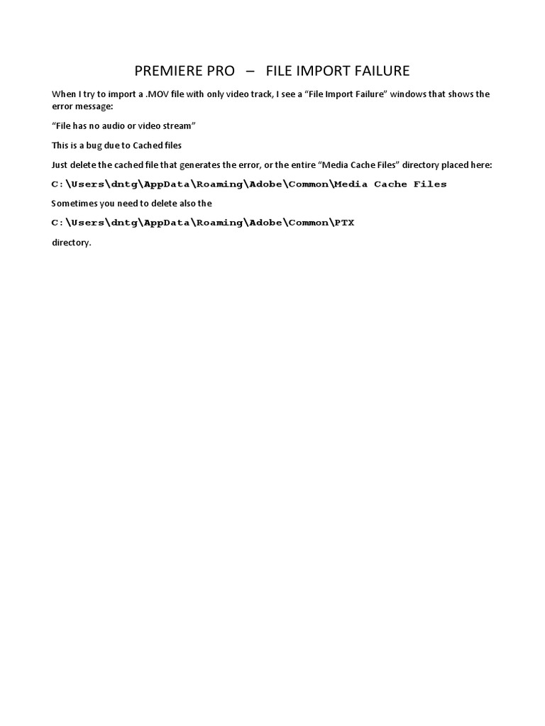 Premiere Pro File Import Failure | PDF