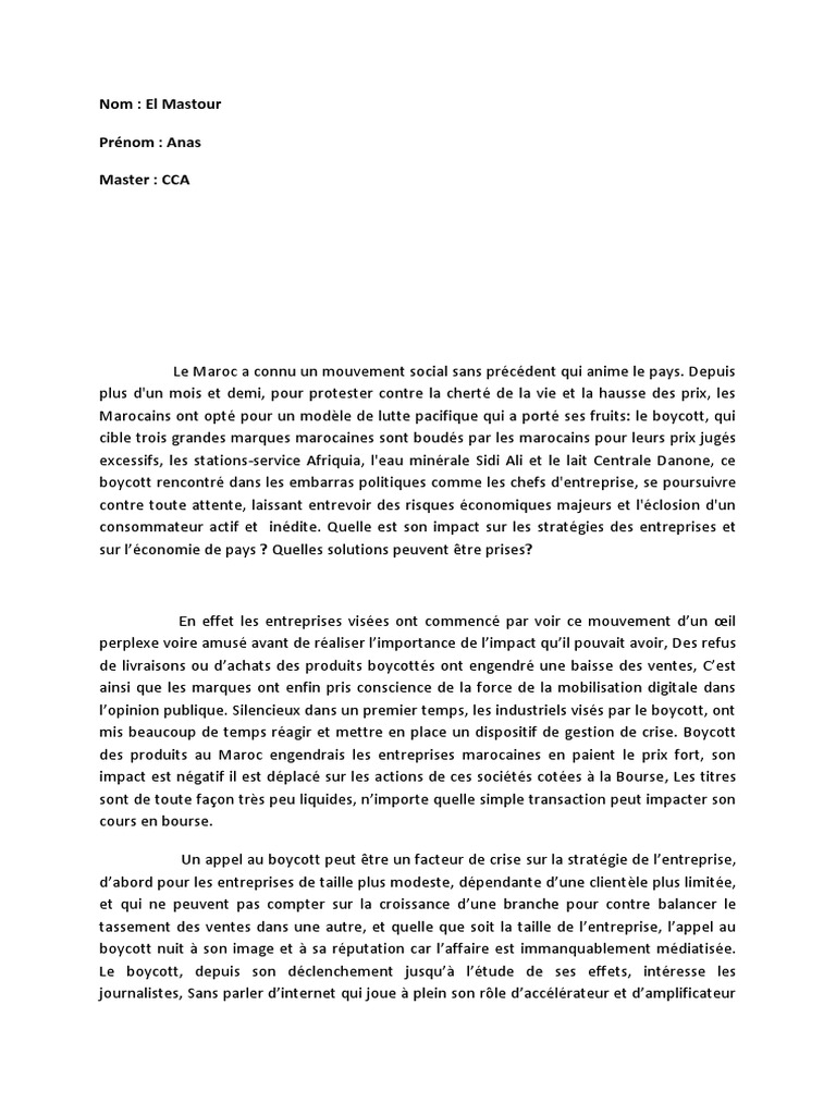 El Mastour Anas (CCA) | PDF | Boycotter | Maroc